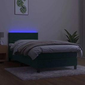 Box spring postel s matrací a LED tmavě zelená 100x200 cm samet 3134450
