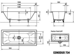 Kaldewei Conoduo 190 x 90 cm 235200010001 vana smaltovaná model 734