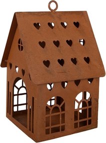 Rezavý svícen ve tvaru domku Rustic Charm - 12*12*20 cm