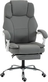 HOMCOM ergonomická kancelářská židle, naklápěcí kancelářské křeslo s domácím a přátelským umělým kůží, výškově nastavitelná, šedá