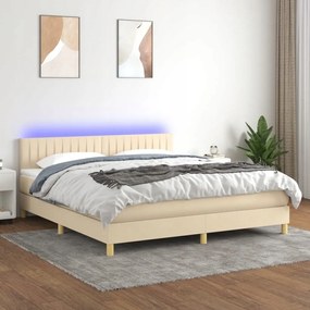 Box Spring Postel S Matrací A Led Textil Krémová Svislé pruhy 160 x 200 c