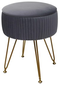 Taburetka s úložným prostorem K47 - samet, v45 x Ø33 cm - Šedá / zlatá