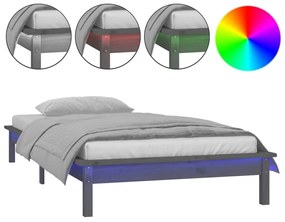 820593 vidaXL Rám postele s LED světlem šedý 90 x 200 cm masivní dřevo