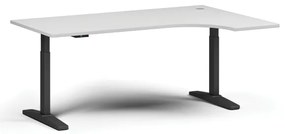 Výškově nastavitelný stůl, elektrický, 675-1325 mm, rohový pravý, deska 1800x1200 mm, černá podnož, bílá