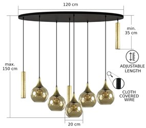 Lustr na lanku CALYPSO 3xGU10/60W/230V + 5xE27/60W černá/zlatá