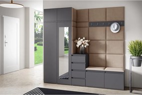 Eka Předsíňová stěna s čalouněnými panely Trinity 33 - Grafit / Béžová 2304