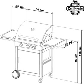 Plynový gril CALIFORNIA BBQ, 4 hořáky, s redukčním ventilem, stříbrná Penta CZ