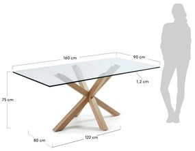 Skleněný jídelní stůl s přírodním podnožím Kave Home, 160 x 90 cm