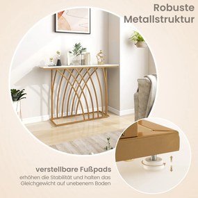 Costway Úzký konzolový stolek s mramorovým vzhledem a geometrickým kovovým rámem