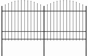 Zahradní plot s kopím nahoře ocelový 337 x 175 cm černý 277740
