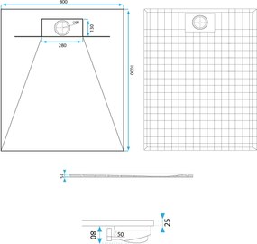 Rea Bazalt Carrara, SMC sprchová vanička 80x100, bílá-kamenný vzor, ​​REA-K7000