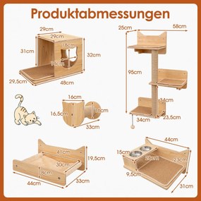 Costway 6 PCS lezecká stěna Škrabadlo pro kočky s platformami Mísa Houpací síť