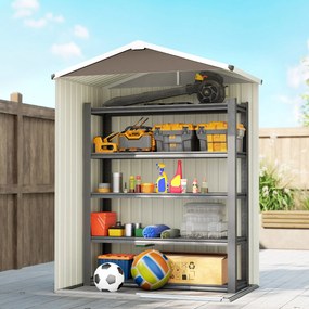 Outsunny kovová zahradní kůlna — 1,18 m² (136 × 87 × 179 cm) | Posuvné dveře, šikmá střecha, včetně rukavic, hnědá