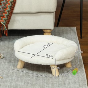 PawHut Útulná pohovka pro domácí mazlíčky Zvýšený design pohovka pro psy a kočky flanelová krémová 47x40x20cm s dřevěnými nožkami pro domácí mazlíčky…