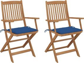 vidaXL Skládací zahradní židle s poduškami 2 ks masivní akáciové dřevo [3064591] Barva: Královská modř