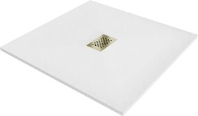 Mexen Hugo, čtvercová sprchová vanička SMC 100 x 100 cm, bílá, zlatá krytka, 42101010-G