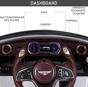 HOMCOM Dětské elektrické autíčko Bentley GT v licenci s dálkovým ovládáním, 2 x 390 motorů, bílé, 108 x 60 x 43 cm, pro děti | Aosom.de