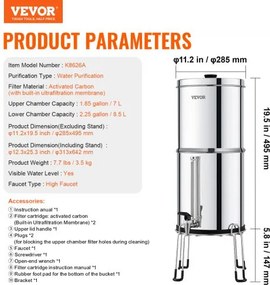 Gravitační vodní filtr z nerezu 8,5 l se 2 filtry – k8626 A
