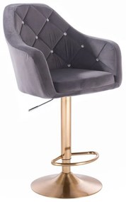 LuxuryForm DESIGN Barová židle ROMA VELUR na zlaté kulaté podstavě -  tmavě šedá