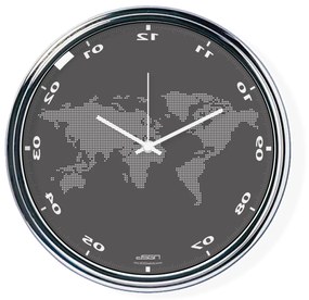 Tmavě šedé svisle zrcadlené hodiny s mapou (32 cm)