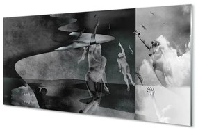 akrylový obraz Sky černá a bílá lidé 100x50 cm