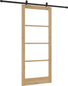 Posuvné dveře Přírodní 93 x 211 cm Masivní borové dřevo a sklo 3332317