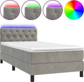 Box spring postel s matrací a LED světle šedá 80 x 200 cm samet 3134549