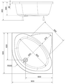 POLYSAN SELMA sprchová vanička čtvrtkruhová 90x90x30cm, R55, hluboká, bílá, 28611