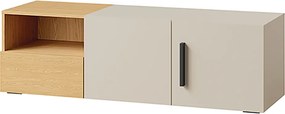LORIN d | TV stolek 9 | 135 cm | s policemi, zásuvkami a dvířky | PUSH OPEN | kašmír/dub