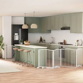 Zábrana pro psy s dvířky skládací 8 panelů bílá 640 cm topol 3155622