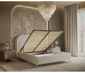 Krémová čalouněná dvoulůžková postel s úložným prostorem s roštem 180x200 cm Mija – Maison de Rêve