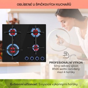 Klarstein Illuminosa 4, plynová varná deska, 4 hořáky Sabaf, sklokeramika