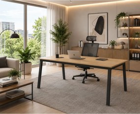 Jednací kancelářský stůl PRIMO BASIC, 180x90 cm, černá podnož, třešeň