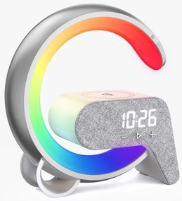 Stolní lampa immax led relaxační lampička flamingo s qi nabíjením, budík, rgb, usb výstup, stříbrná