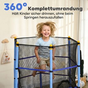 HOMCOM dětská trampolína Ø163 cm, trampolína s ochrannou sítí, kryt okrajů, zahradní trampolína pro děti 3-10 let, max. nosnost 50 kg, modrá