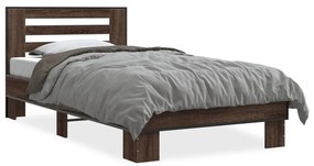 Rám postele hnědý dub 90 x 200 cm kompozitní dřevo a kov