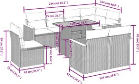 9dílná zahradní sedací souprava s poduškami šedá polyratan 3273174