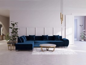 KOOKO HOME Rohová rozkládací sametová pohovka s úložným prostorem Calmato XL levý roh