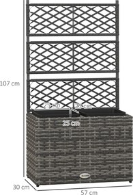 Outsunny Květináč s mřížkou pro rostliny, 2 prostory, 22L, zahradní balkonová terasová venkovní nádoba v pletené pryskyřici a oceli 57 x 30 x 107 cm …