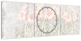 Obraz - Freska lilií (s hodinami) (90x30 cm)