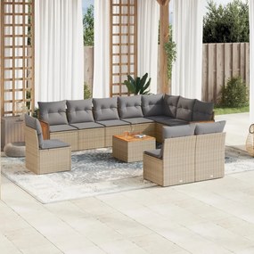 11dílný zahradní sedací souprava s poduškami béžový polyratan 3227760