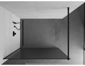 Mexen Kioto, sprchová zástěna 80 x 200 cm, 8mm sklo s žebrovým vzorem, černý profil, 800-080-101-70-09