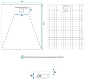 Obdélníková sprchová vanička z SMC kompozitu REA BAZALT CARRARA 100x80 cm, bílý mramor