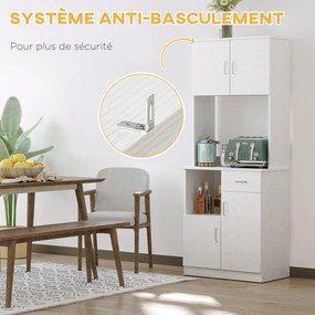 HOMCOM Kuchyňský Buffet Kuchyňská Skříň Multi-Úložná 4 Dveře 1 Zásuvka Polička + Velký Pracovní Pult 71 x 41 x 178 cm Bílý MDF