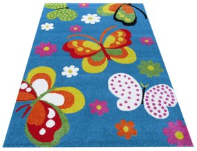 Dětský koberec s motýlky v modré barvě
