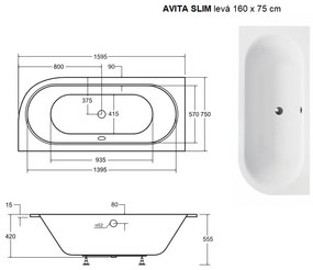 BESCO Asymetrická vana AVITA SLIM Nožičky k vaně - Bez nožiček, Rozměr vany - 170 × 75 cm, Způsob provedení - Pravé VANAVIT170SLIMP