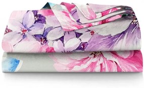 Ervi Saténové prostěradlo - Malované růžové a fialové květy