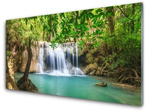 Obraz na skle Vodopád Jezero Les Příroda 120x60 cm