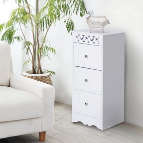 HOMCOM Bílý Úložný Skříňka se 3 Zásuvkami pro Kuchyň, Jídelnu, Obývací Pokoj, Ložnici a Koupelnu 29,8x29,8x68,5 cm