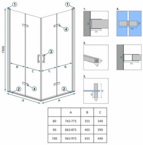 Rea Molier Double, sprchový kout se skládacími dveřmi 80(dveře) x 80(dveře), 6mm čiré sklo, chromový profil, KPL-K6368